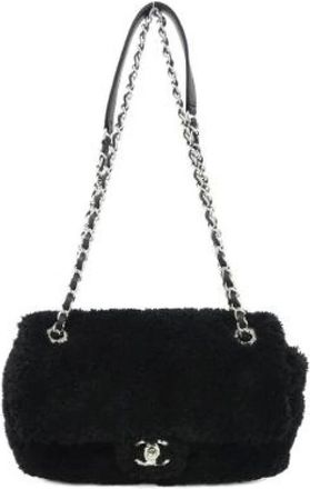 Chanel Pre-owned Sac bandouli&egrave;re en fibre mixte- cuir dagneau et cuir de veau - Femme - Pre-owned - Noir - Taille: ONE Size