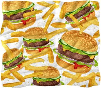 Generic Fleece-&Uuml;berwurfdecke, Pommes Frites, Rindfleisch, Burger, f&uuml;r Couch, Sofa oder Bett, gem&uuml;tliche, weiche Decken