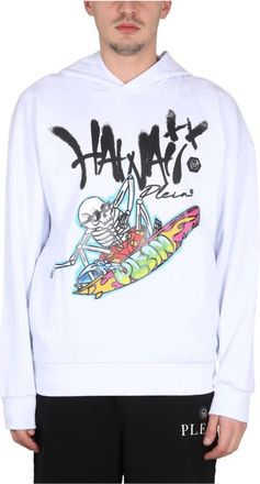 Philipp Plein Homme, Sweatshirts et sweats &agrave; capuche, Blanc, Taille: L Hawaii Sweat &agrave; capuche