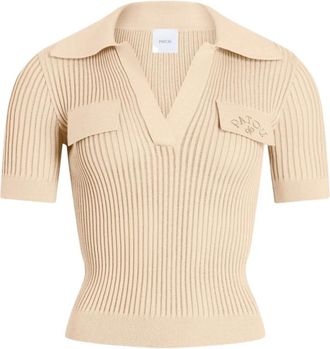 Patou Femme, Tops, Beige, Taille: 42 FR Polo Brod&eacute; En Tricot
