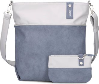 zwei Damen Umhängetasche Jana J12 Crossbody Bag 9 L Handtasche Bicolor Canvas-Stil passender Kosmetikbeutel extra Schultergurt & Schlüsselband, Schultertas