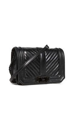 Rebecca Minkoff Damen Chevron Gesteppte Kleine Love Crossbody Umhängetasche, Schwarz/Schwarz Shellac