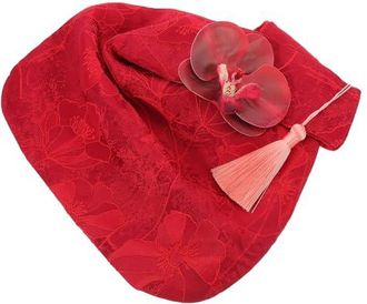 Garneck Pochette de Poignet Rouge &agrave; Motifs Floraux en Tissu Classique Noeud Paquet &agrave; Main Japonerie Compact pour Femme Pochette de Soir&eacute;e Polyvalente pour Mar