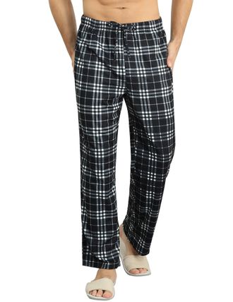 Ekouaer Schlafanzughose Herren Lang Schlafhose f&uuml;r Herren Pyjamahose M&auml;nner Karierte Hose mit Taschen Nachtw&auml;sche Hose Freizeithose Haushose Loungewear,Schwar