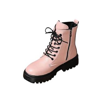 Generic Bottes &agrave; lacets pour femme - Talon bas et &eacute;pais - Confortables - Bout rond - Antid&eacute;rapantes - Fermeture &eacute;clair lat&eacute;rale - Coupe large - Classique - Po