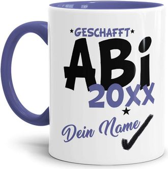 Tassendruck Abi-Tasse Geschafft Abi 20XX - Selbst gestalten mit Jahr und Name zum bestandenen Abitur/Schule/Lehrer/personalisierte Geschenk-Idee/Innen & Henkel Ca