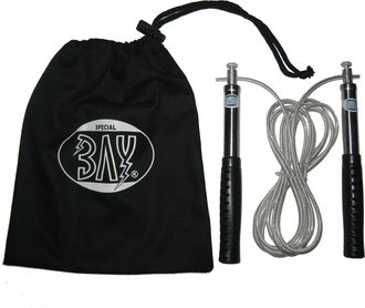 Bay Aluminium Springseil mit Kugellager und Antirutschgriffen, Stahlseil mit PVC-&Uuml;berzug, L&auml;ngenverstellbar 290-330 cm, Schwarz, inkl. Canvas Bag
