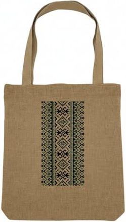 Fabulous Sac Shopping Tote Bag Aspect Lin - Motif Bleu Style Broderie Pixel Aztec Abstrait Tribal - Sac de Courses Toile Epaisse 360g Beige Naturel Cabas Port&eacute;