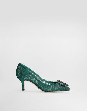 Dolce & Gabbana Lace Rainbow Pumps With Brooch Detailing - Frau Pumps Und Slingbacks Smaragdgrün Spitze 37.5