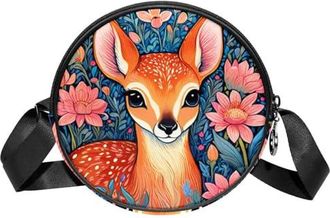 Generic Sac &agrave; bandouli&egrave;re rond pour femme, petit sac &agrave; bandouli&egrave;re avec fermeture &eacute;clair, bretelles r&eacute;glables, style d&eacute;contract&eacute;, motif cerf