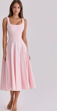 House of CB Jaime - Midi-Sommerkleid aus Baumwolle in Rosa mit Schn&uuml;rung