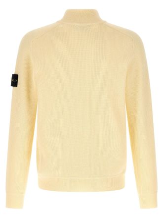 Stone Island Ribbed Cotton Half-Zip Sweater - Cream