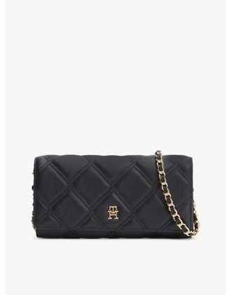 Tommy Hilfiger Gesteppte Brieftasche in Schwarz mit TH-Monogramm und Tragekette