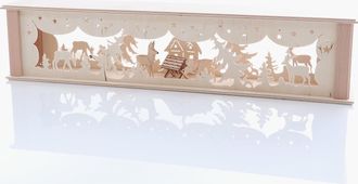 Rudolphs Schatzkiste Schwibbogenerh&ouml;hung mit Rehen an der Futterkrippe und Beleuchtung BxHxT 52x10x10cm NEU Lichterbogen Fensterbogen Spitzbogen Erzgebirge Seiffen Weihnac