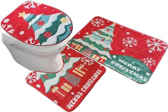 Generic Copriwater Natale - Set Tappetini WC Forma U Tema Natalizio | Kit Assorbente Antiscivolo Antimacchia - Decorazione Bagno, Accessorio Invernale Casa, R