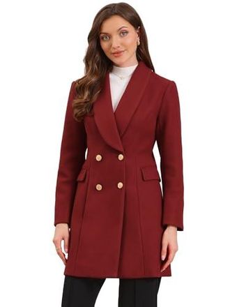 Allegra K Manteau DHiver Crois&eacute; Femme Caban Double Boutonnage Col &agrave; Revers et Manches Longues Pardessus Bourgogne M