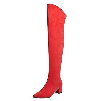 EDEFS Bottes Longues &agrave; Talon Carr&eacute; de 5 cm en Su&eacute;dine Rouge Style Chic et Confortable pour Toutes Occasions Rouge Taille EU39