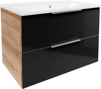 Fackelmann B.brillant Badm&ouml;belset 80cm - Ast Eiche - Glas - Fackelmann