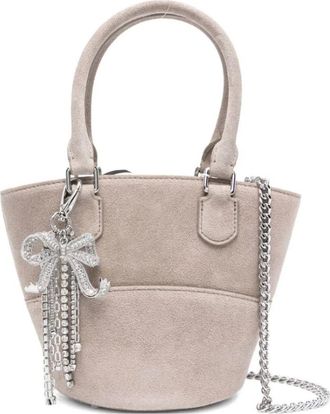 Self Portrait Femme, Sacs, Gris, Taille: ONE Size Suede Shoulder Bag With Charm