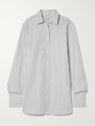 &Eacute;terne Hemd Aus Gestreifter Baumwollpopeline - Blau