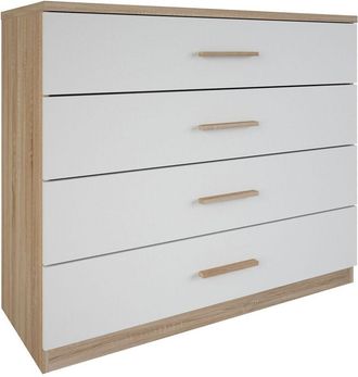 PEGANE Pegane - Commode avec 4 tiroirs selena chene brossé / blanc - Dim : 100 x 84,7 x 41,6 cm