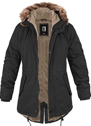 BW-Online-Shop Parka dhiver pour femme avec doublure en peluche Parka Veste Manteau dhiver, Noir, S