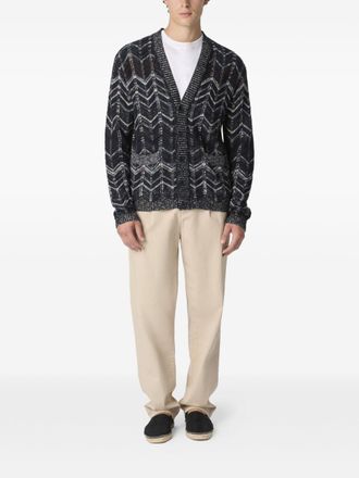Missoni Mens Cardigan V-Neck Blue Cotton Cardigans Sweater
