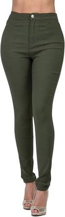 Generic Legging court taille haute extensible pour femme - Pantalon en jean &agrave; taille &eacute;lastique pour femme, Vert, M