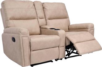 Mendler 2er Kinosessel HWC-K17, Relaxsessel Fernsehsessel Sofa, Nosagfederung Getränkehalter Fach - Stoff/Textil beige