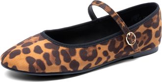 Dream Pairs Schuhe Damen Ballerinas Mary Jane Schuhe Trachtenschuhe runde Zehen Bequeme Elegante f&uuml;r den Alltag,Size 38.5,Leopard,SDFA2441W