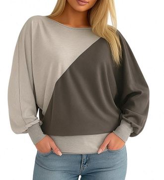 Mississhop Rollkragenpullover Fledermauspullover Damen Bluse Longshirt Tunika mit 3/4 &Auml;rmeln