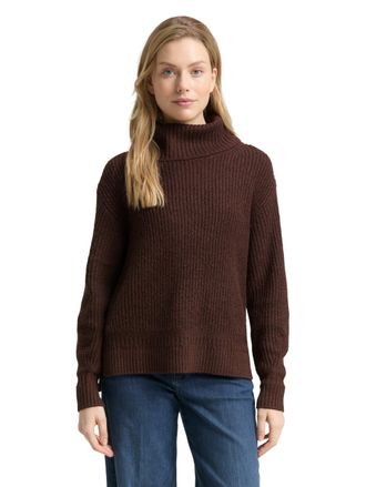 Tom Tailor Damen 1049137 Loose Fit Rollkragenpullover, 39062 - Dark Pecan Brown Melange, L EU