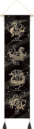 Coolchange Hochwertiges Feng Shui Rollbild aus Stoff | Kakemono 130x33cm | Inkl. Haken | Motiv: Krafttiere