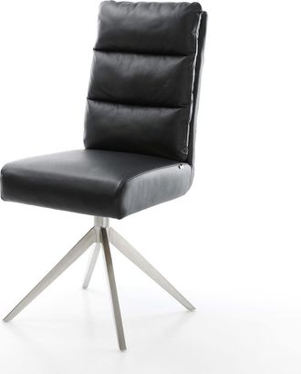 DELIFE Drehstuhl Pela-Flex Echt-Leder Schwarz Kreuzgestell breit Edelstahl 360&deg; drehbar Wippfunktion Taschenfederkern, Esszimmerst&uuml;hle