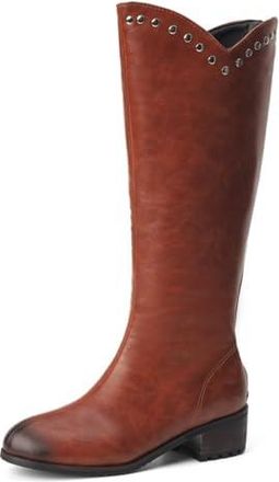Generic Bottes d&eacute;quitation &agrave; bout rond et talon bloc mi-haut avec fermeture &eacute;clair pour femme, jaune, 37.5 EU