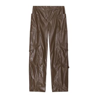 Ganni Femme, Pantalons, Brun, Taille: 36 FR Pantalon en cuir v&eacute;gan brillant