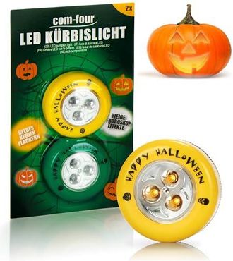 Com-Four 2x LED pour Halloween - Citrouilles clignotantes LED pour citrouilles évidées et sculptées - Lampe citrouille pour Halloween (Set LED - gelb + grün)
