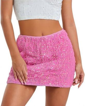 Generic Jupe Paillette Femme Mi-Longue Crayon Taille Haute &Eacute;lastique, Jupe Portefeuille Sequins Brillante pour Soir&eacute;e Cocktail, Jupe Moulante Femme Chic et Gl