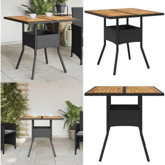 vidaXL Gartentisch mit Holzplatte Schwarz 80x80x75 cm Poly Rattan - Gartentisch - Esstisch - Outdoortisch - Terrassenm&ouml;bel - Balkonm&ouml;bel - Home & Living