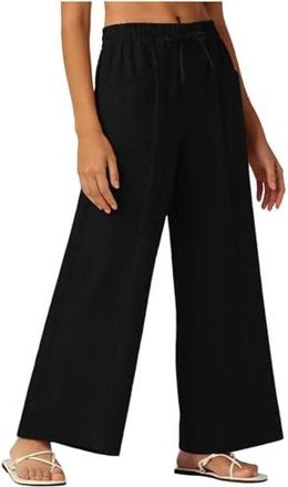 Generic Pantalon court d&eacute;contract&eacute; &agrave; jambe large pour femme - Taille haute - &Eacute;lastique - Cordon de serrage - Avec poches - Coupe ample - Confortable - Pour l&eacute;