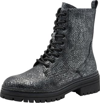 Marco Tozzi Marco Tozzi Damen Stiefeletten zum Schn&uuml;ren mit Rei&szlig;verschluss Blockabsatz, Schwarz (Pewter Struct.), 41 EU