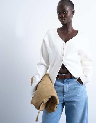 Topshop Gilet long ajusté en maille compacte à col en V - Ivoire-Blanc