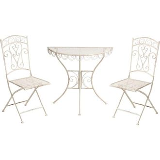Beliani Ensemble de Bistrot de Jardin Vintage en M&eacute;tal Cadre en Fer Table et Chaises Beige Clair Juina