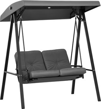 OUTSUNNY Hollywoodschaukel 2-Sitzer Gartenschaukel mit verstellbarem Sonnendach, Schaukelbank belast bis 220kg, Gartenliege f&uuml;r Garten, Terrasse, 145 x 116 x 1