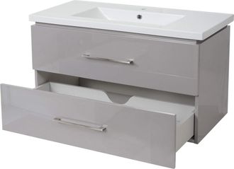 Mendler Premium Waschbecken + Unterschrank HWC-D16, Waschbecken Waschtisch, Hochglanz 90cm - grau