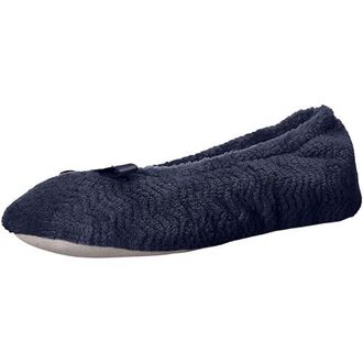 Isotoner Chaussons ballerines Gemma en micro-éponge et mousse à mémoire de forme confortable, semelle en daim, pour femme, Bleu marine/chevrons, 6.5-7.5