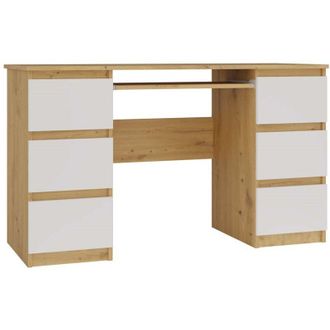 Topeshop Topeshop - kuba - Schreibtisch mit 6 Schubladen + Tastaturablage - wei&szlig; und Eiche Artisan