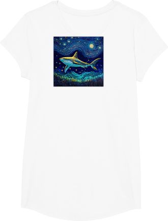 Freestyle Surrealismus Sternennacht Schwarzspitzen-Riffhai T-Shirt, Kinder, Kunstliebhaber, Erwachsene, Kinder, Kurzarm, T-Shirt, Surrealismus-Blacktip-Reef-Sha
