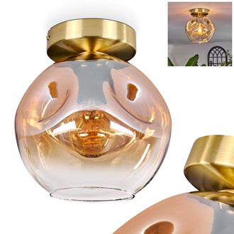 HOFSTEIN Deckenleuchte Ripoll, Deckenlampe aus Metall/Glas in Schwarz/Goldfarben/Bernsteinfarben/Klar, Leuchte im modernen Retro/Vintage-Design mit Schirm aus 