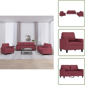 vidaXL 3-tlg. Sofagarnitur mit Kissen Weinrot Stoff - Esszimmertisch - Wohnzimmersofa - Couchgarnitur - Ledercouch - Samtkouch